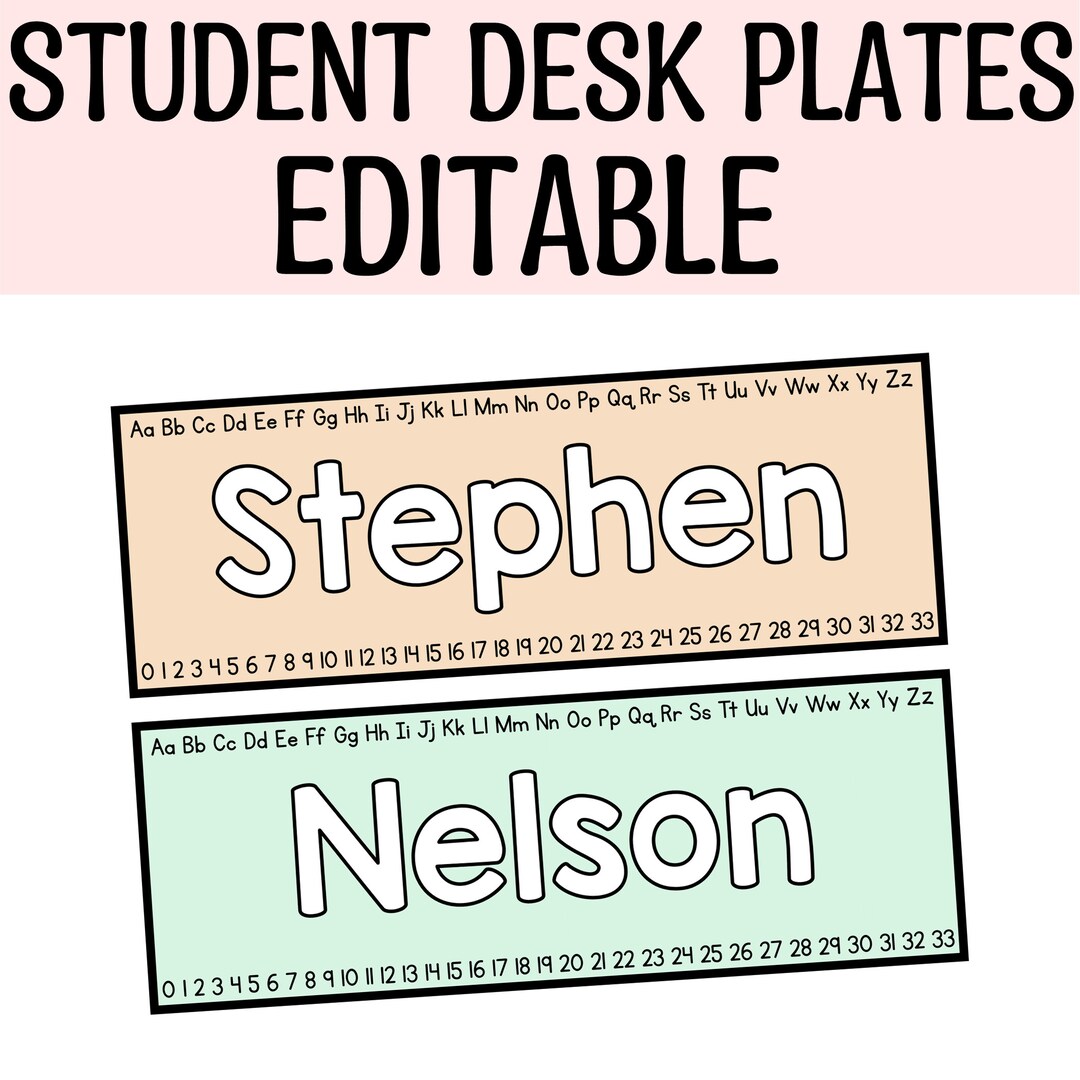 Printable Calm Colors Student Desk Plates, Editable Student Name Labels ...