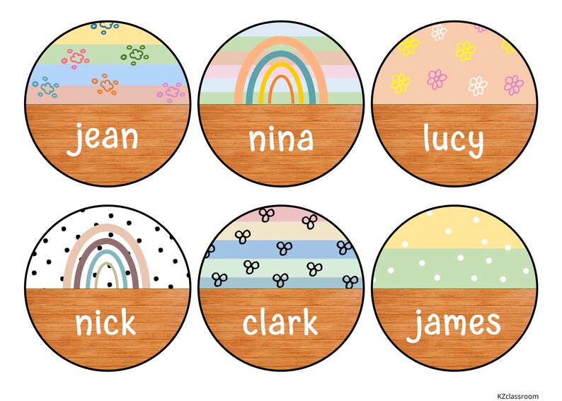 Printable Round Student Name Labels, Boho Circular Name Labels, Student ...