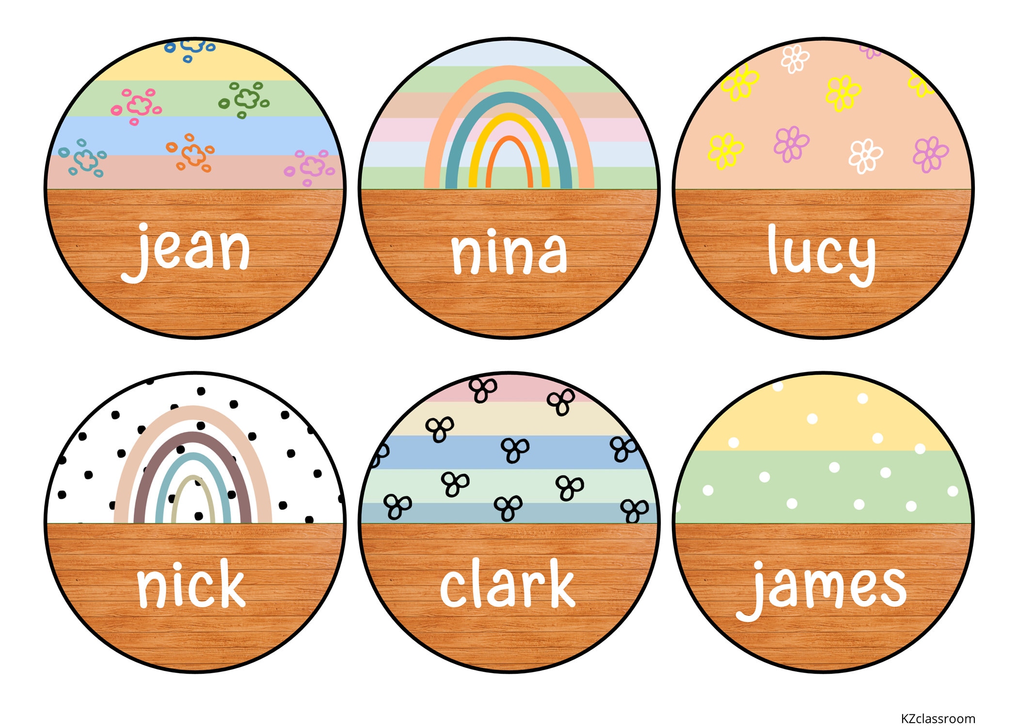 Printable Round Student Name Labels, Boho Circular Name Labels, Student ...