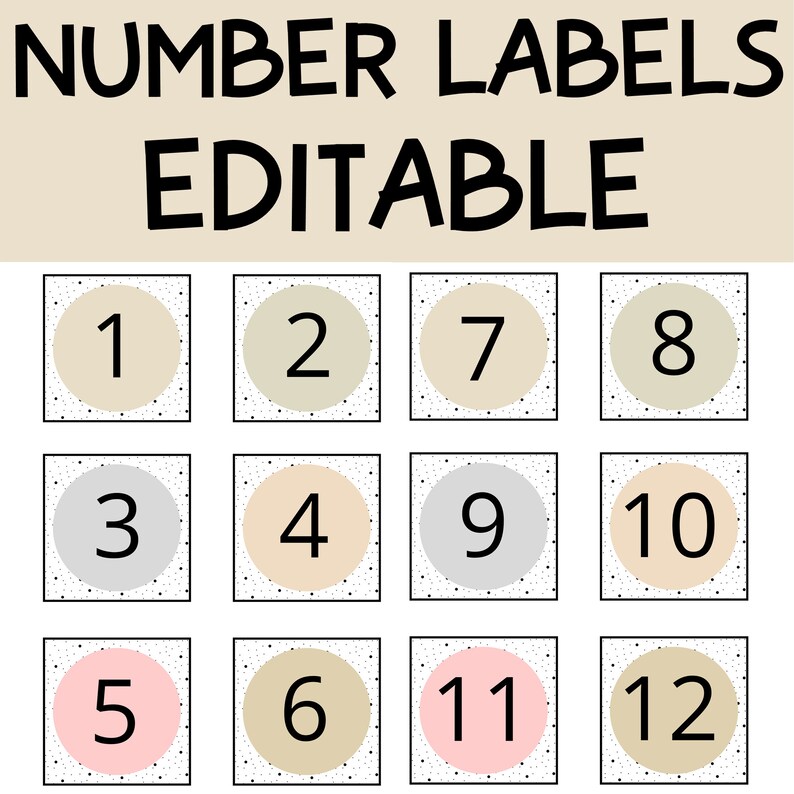 Printable Number Labels, Boho Spotty Number Labels, Classroom Calendar ...