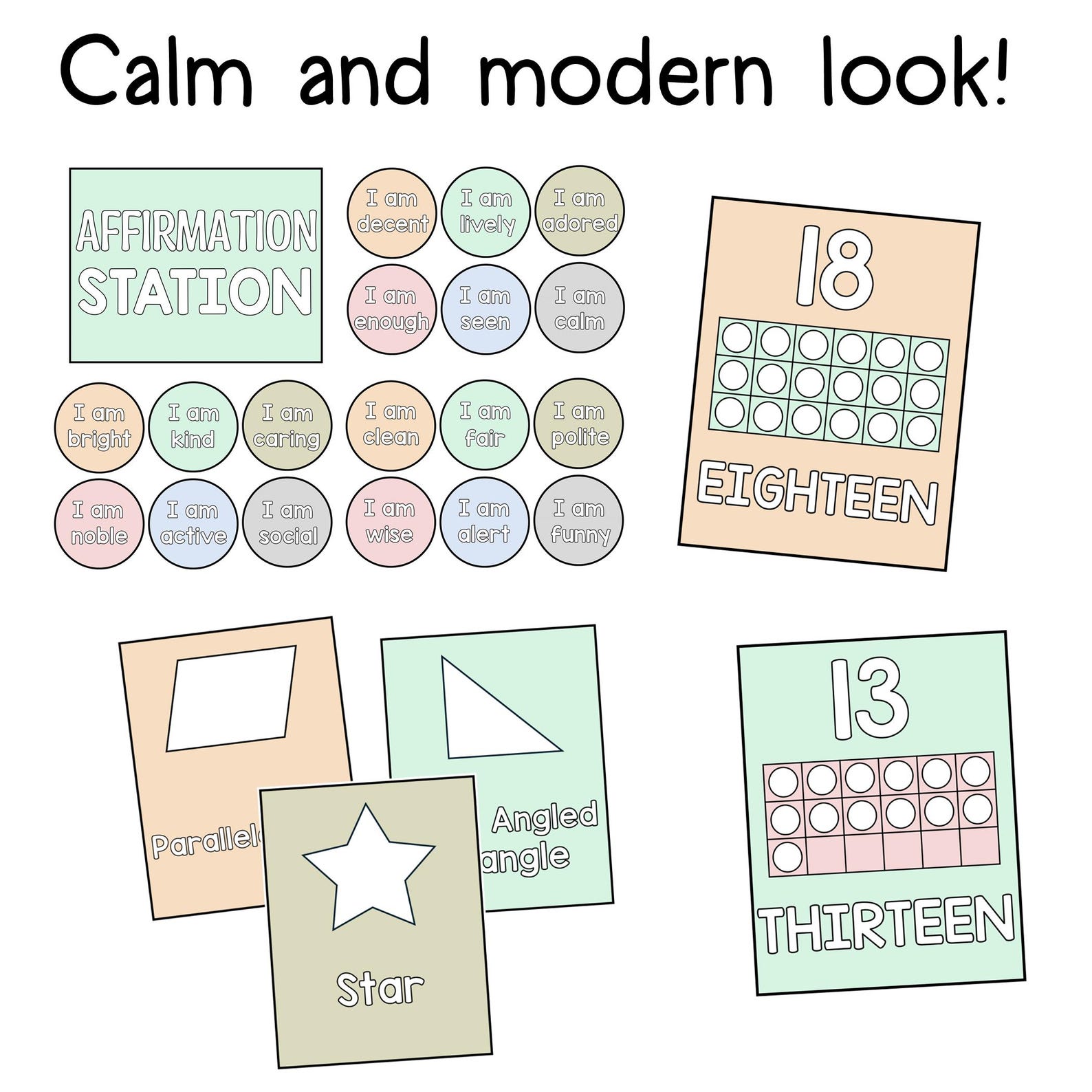 Printable Calm Colors Modern Minimalist Classroom Decor Bundle Pack ...