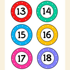 Printable Colorful Round Number Tags, Number Labels, Number Posters ...