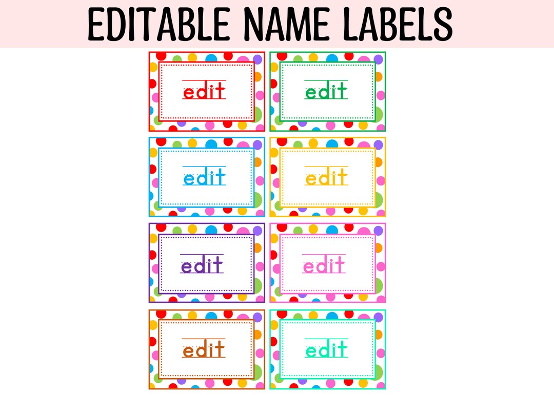 Polka Dots Labels, Printable Bright Name Labels, Student Name Tags ...