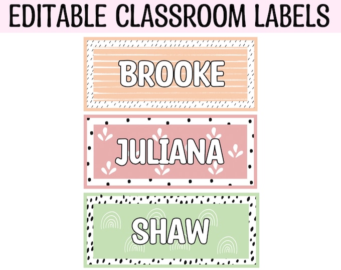 Black and White Classroom Labels, Student Name Tags, Printable ...