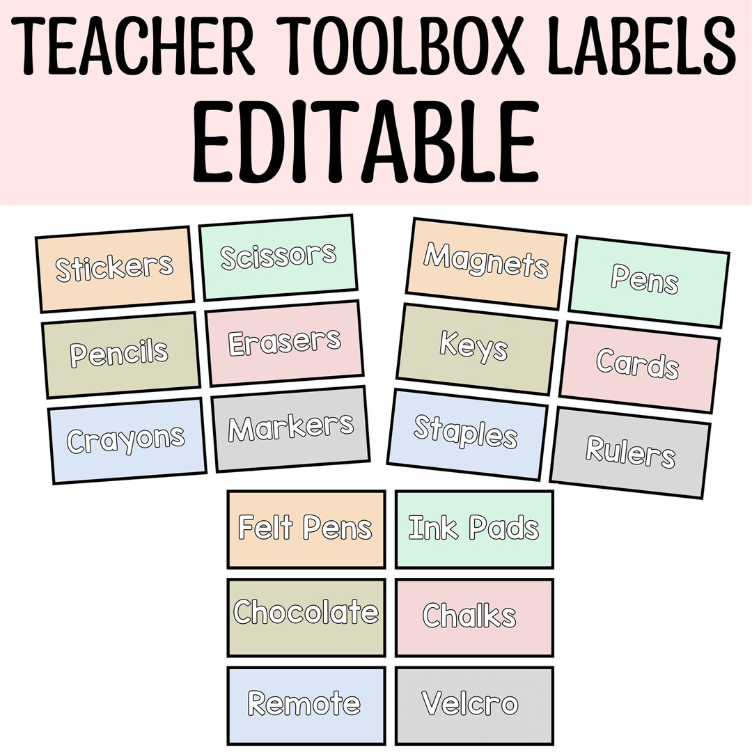 Printable Calm Colors Teacher Toolbox Labels, Editable Toolbox Labels ...