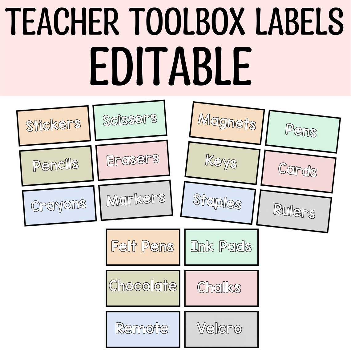 Calm Colors Teacher Toolbox Labels, Editable Classroom Organization ...