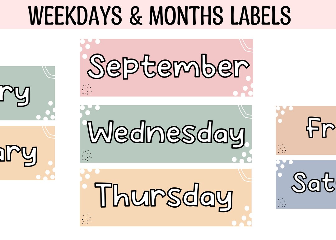 Boho Neutral Weekdays and Months Classroom Calendar Labels - Etsy Canada