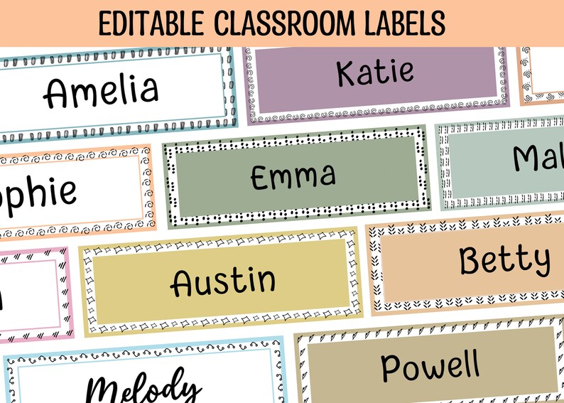 Boho Classroom Labels, Student Name Tags, Back to School Labels ...