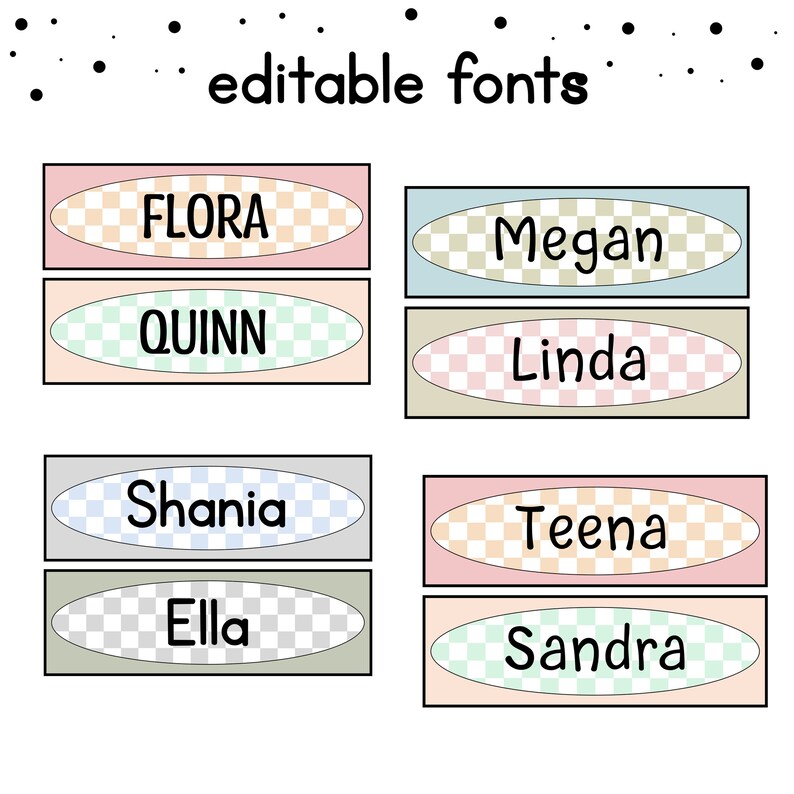 Printable Checkered Student Name Plates, Editable Desk Plates, Kids ...