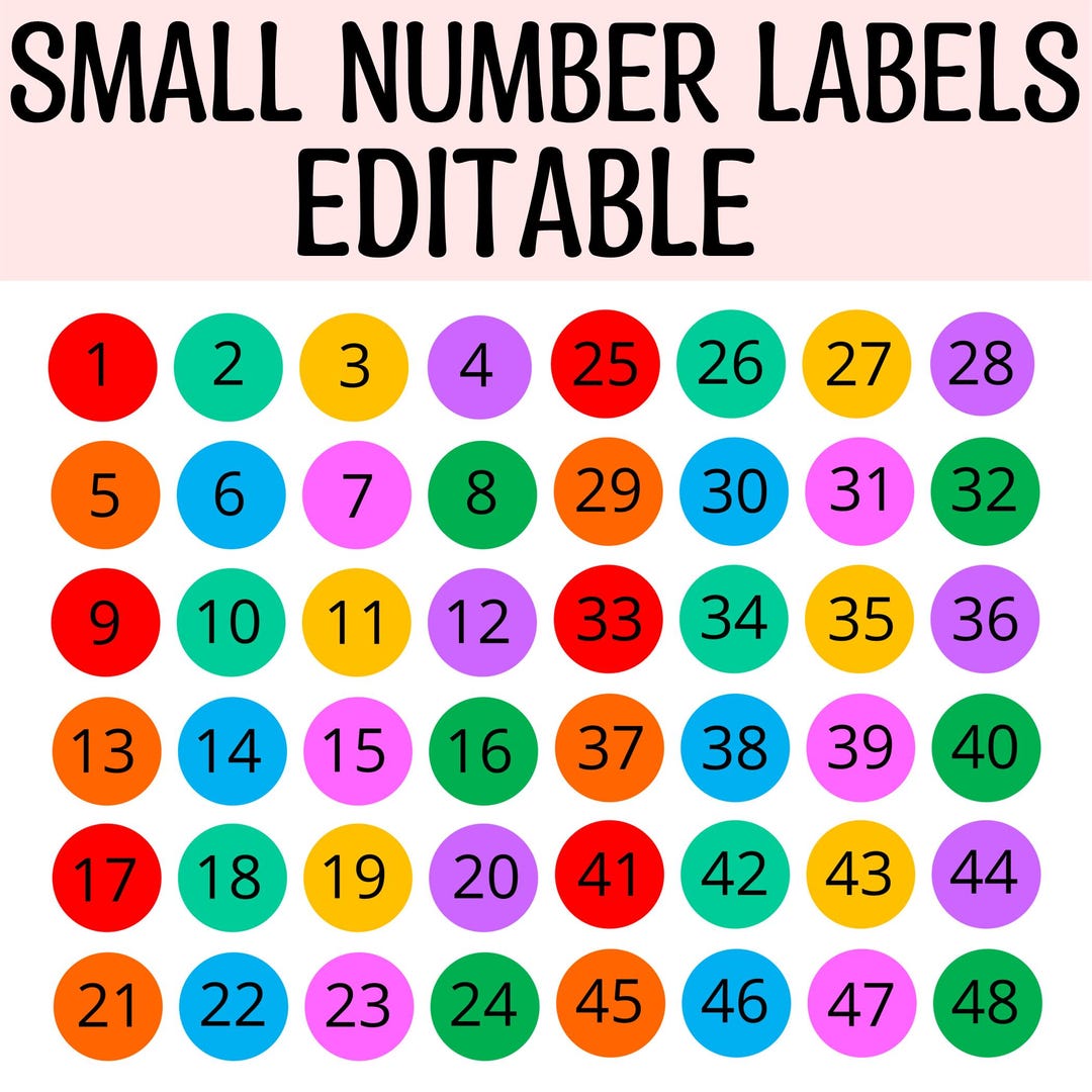 Back to School Number Spots, Printable Bright Colorful Small Number ...