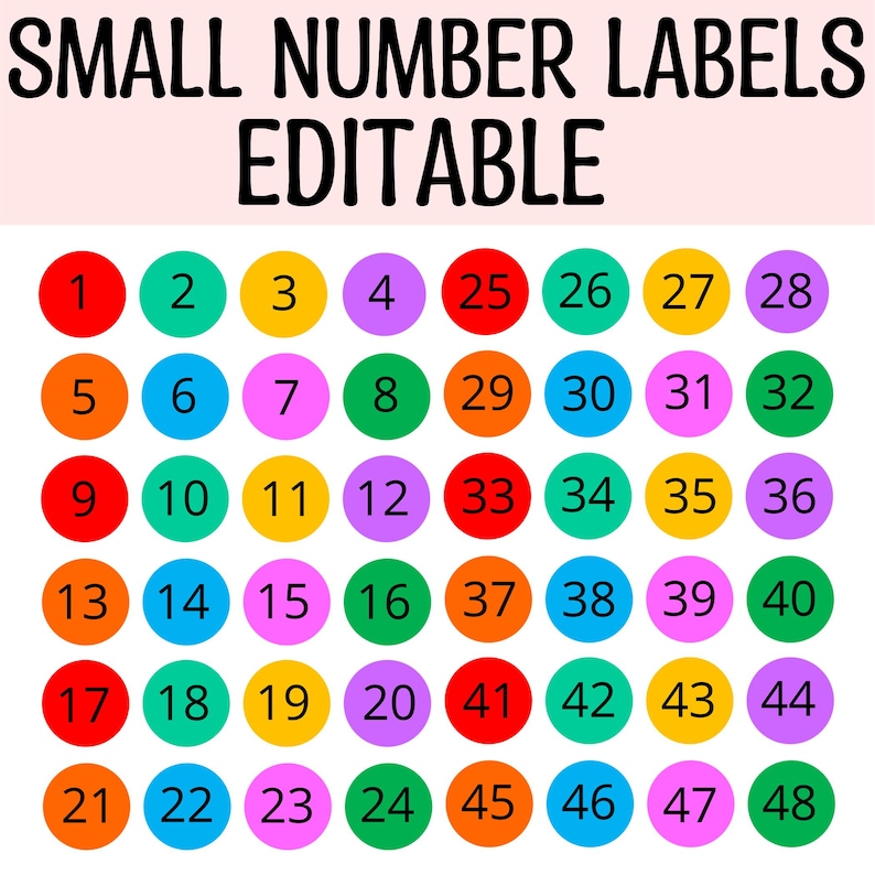 Back to School Number Spots, Printable Bright Colorful Small Number ...
