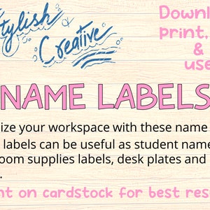 Printable Checkered Student Name Plates, Editable Desk Plates, Kids ...