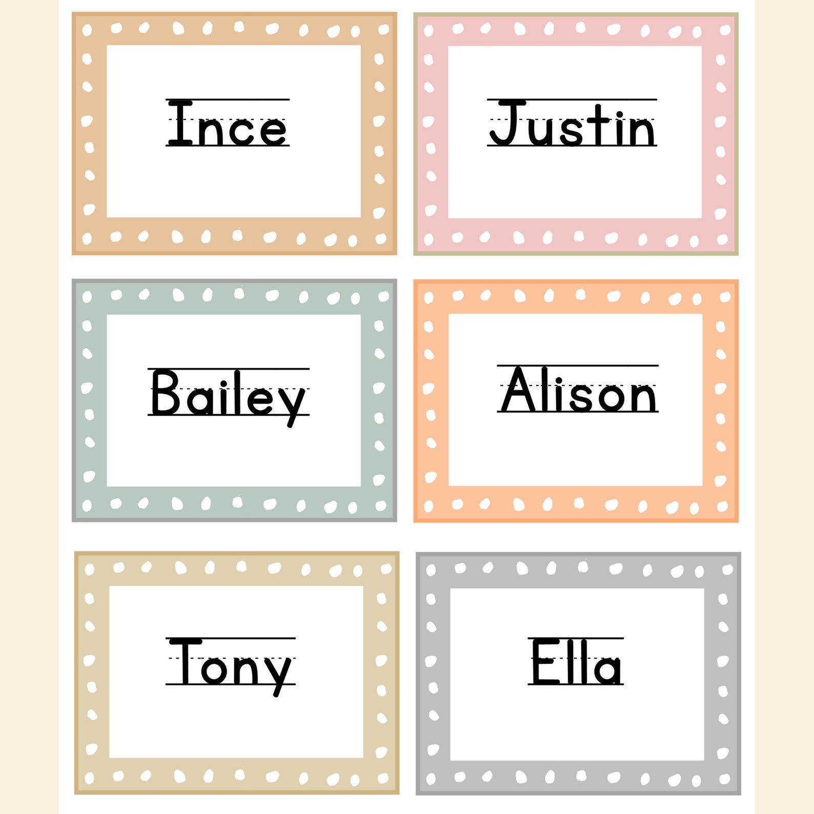 Printable Boho Spotty Student Name Labels, Classroom Labels, Nursery ...