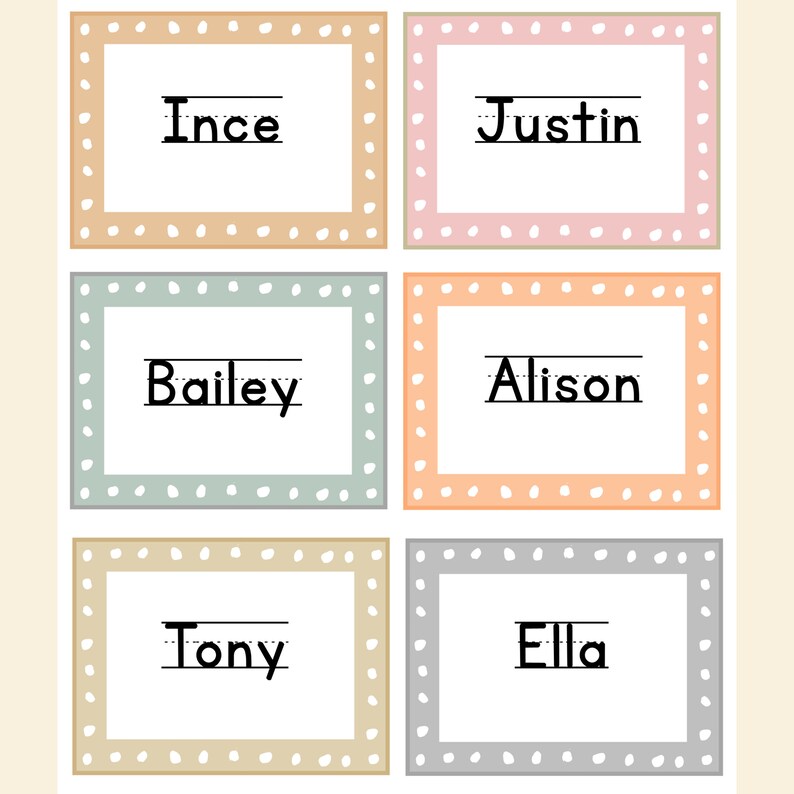 Printable Boho Spotty Student Name Labels, Classroom Labels, Nursery ...