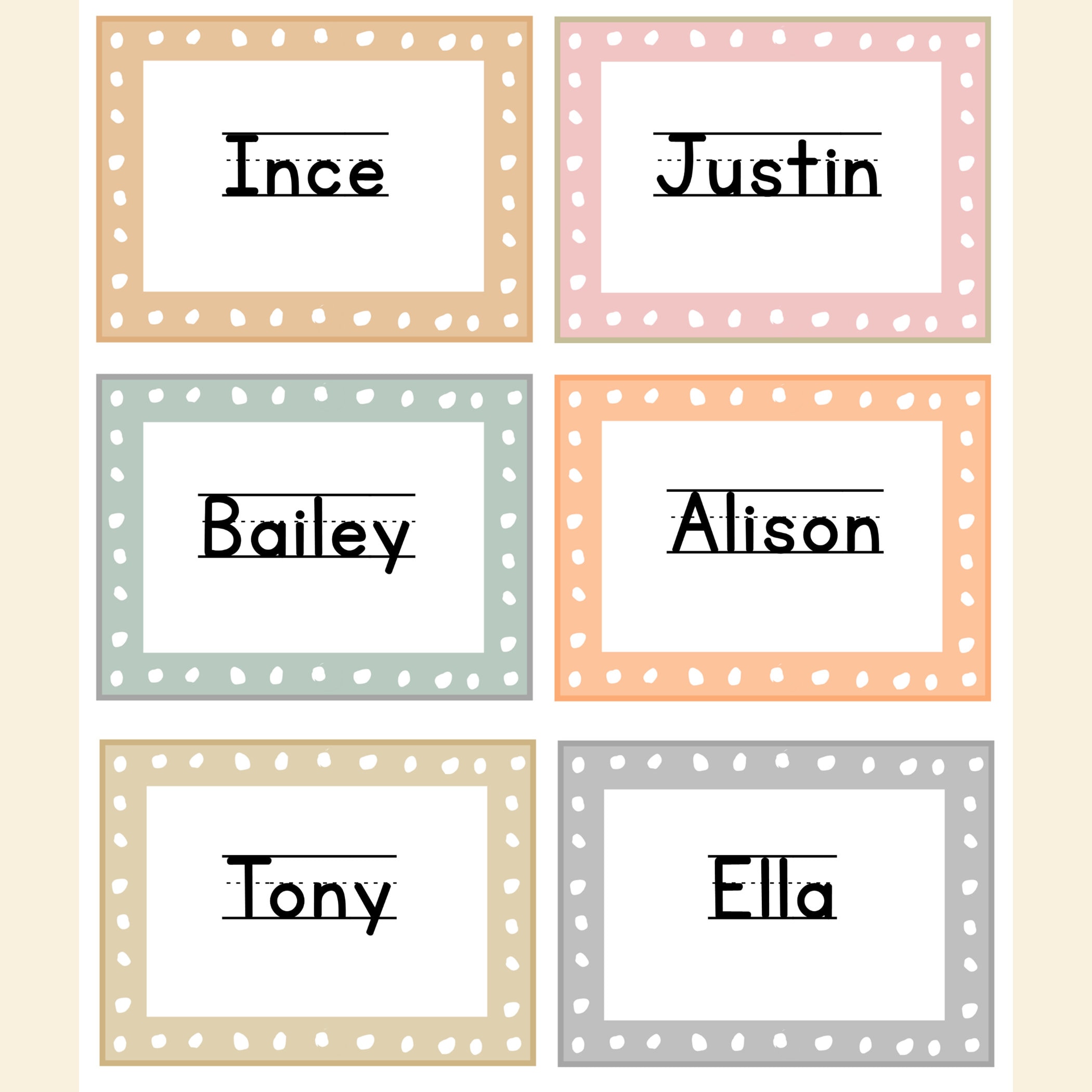 Printable Boho Spotty Student Name Labels, Classroom Labels, Nursery ...