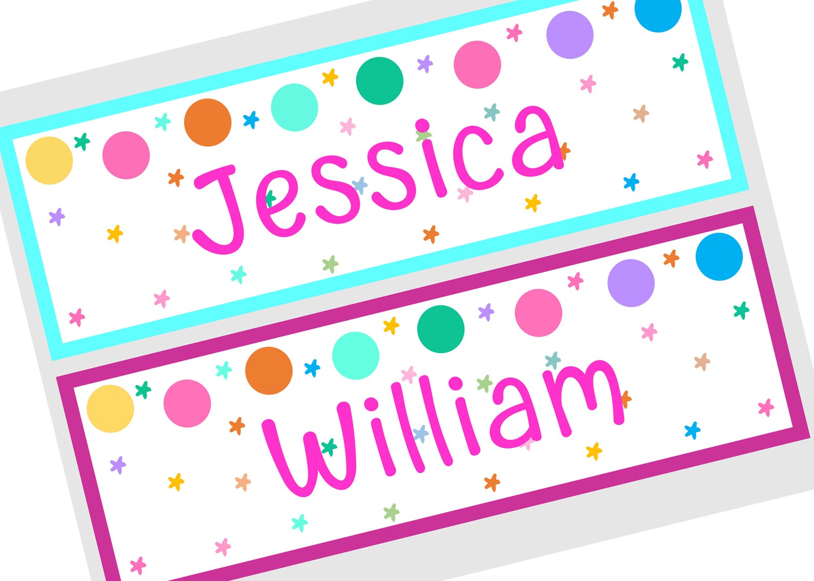 Printable Bright Polka Dots Name Tags, Stars Name Labels, Editable ...