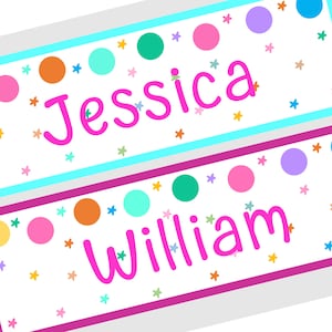 Printable Bright Polka Dots Name Tags, Stars Name Labels, Editable ...
