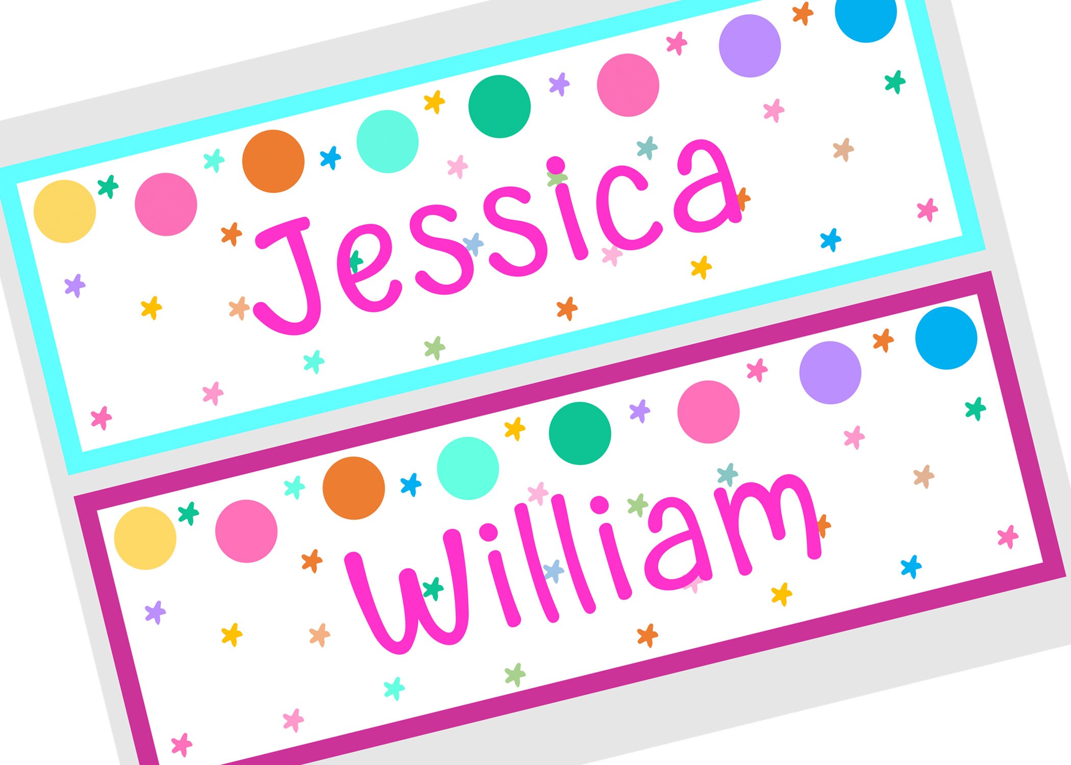 Printable Bright Polka Dots Name Tags, Stars Name Labels, Editable ...