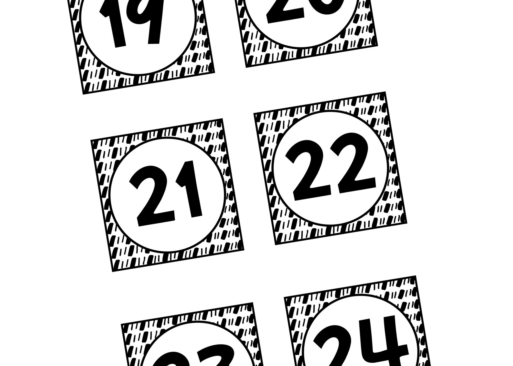 Printable Black and White Number Labels, Calendar Number Labels ...