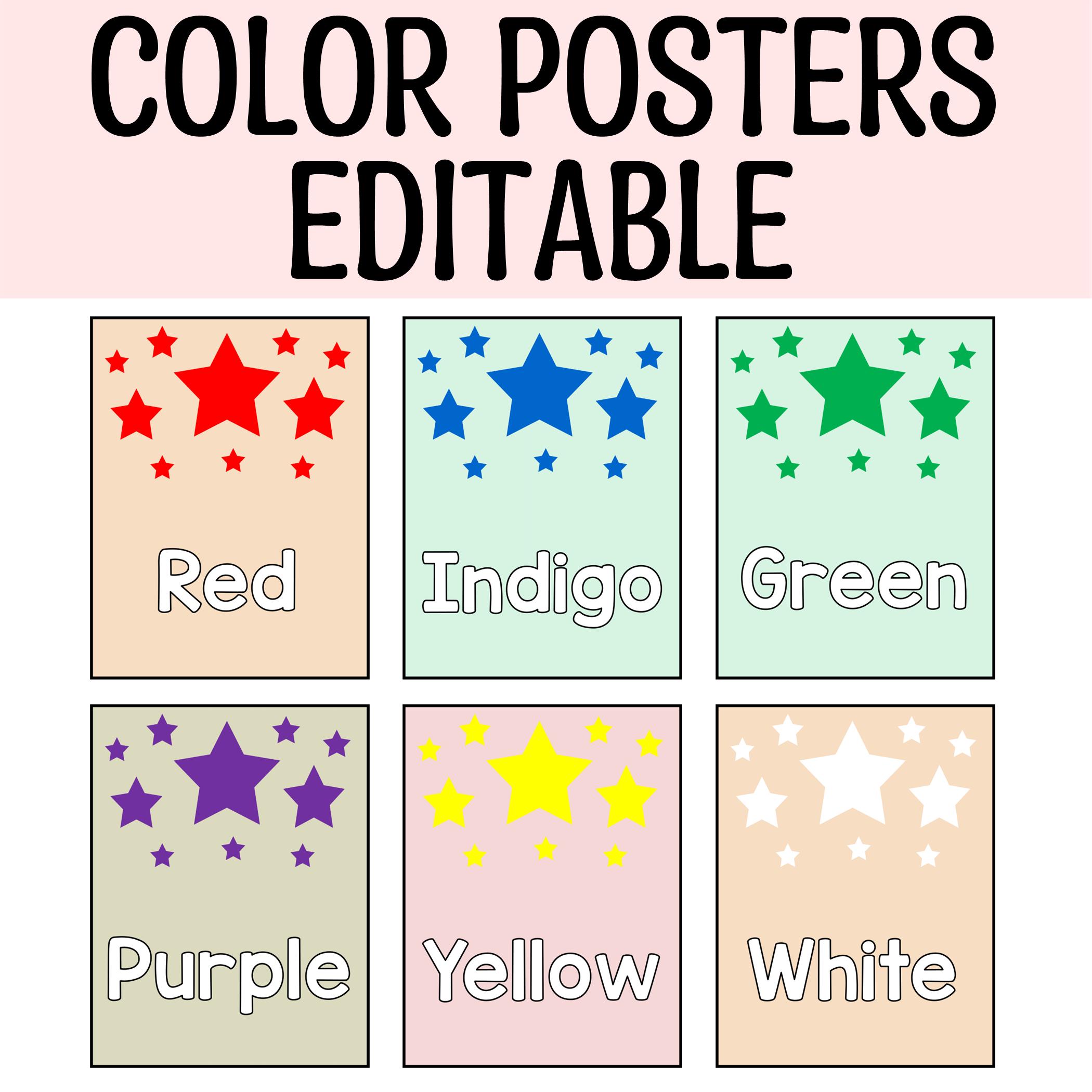 Printable Calm Colors Color Posters, Editable Color Posters, Classroom ...