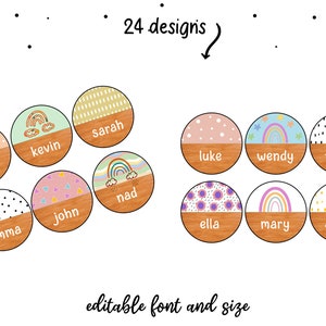 Printable Round Student Name Labels, Boho Circular Name Labels, Student ...