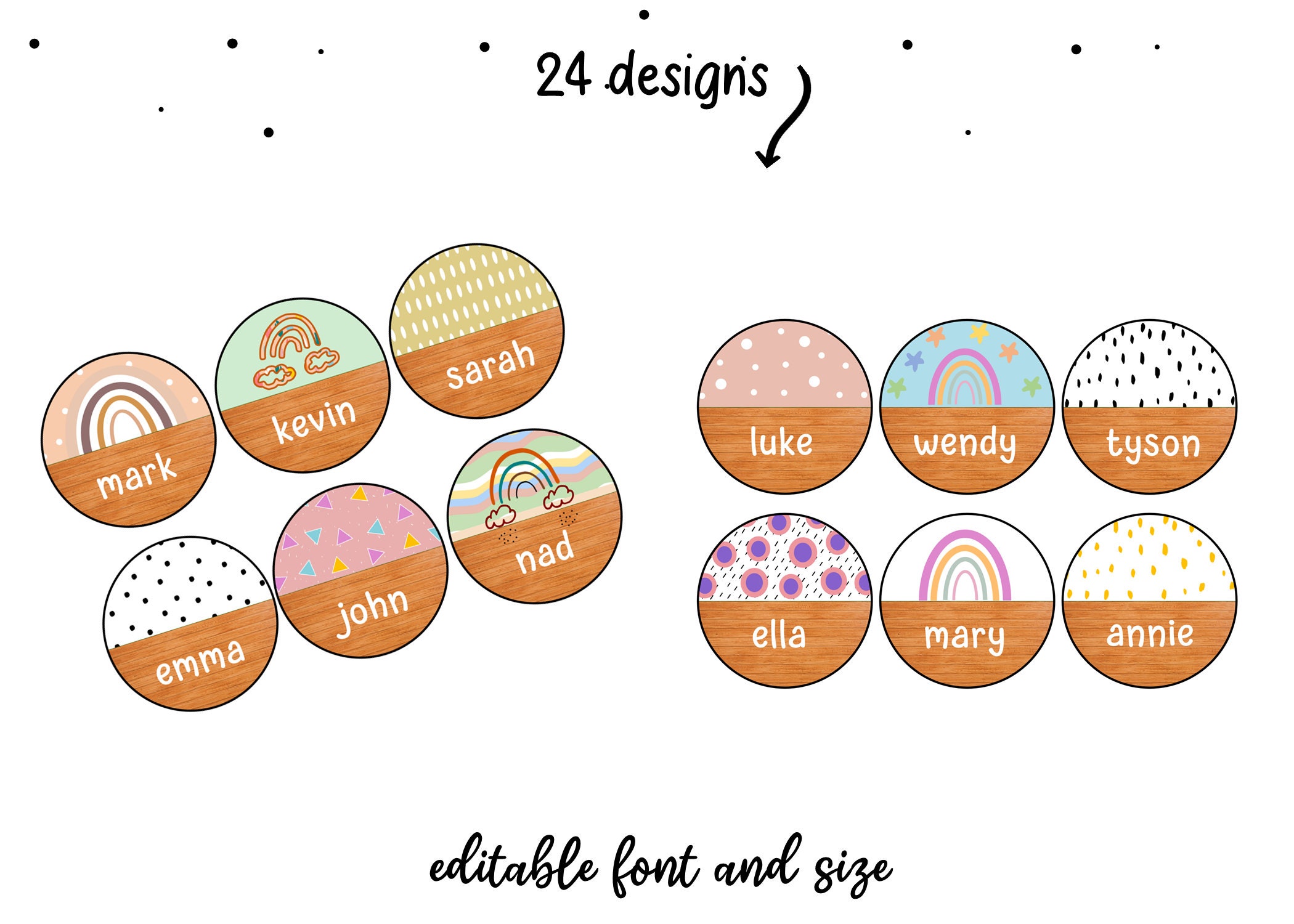 Printable Round Student Name Labels, Boho Circular Name Labels, Student ...