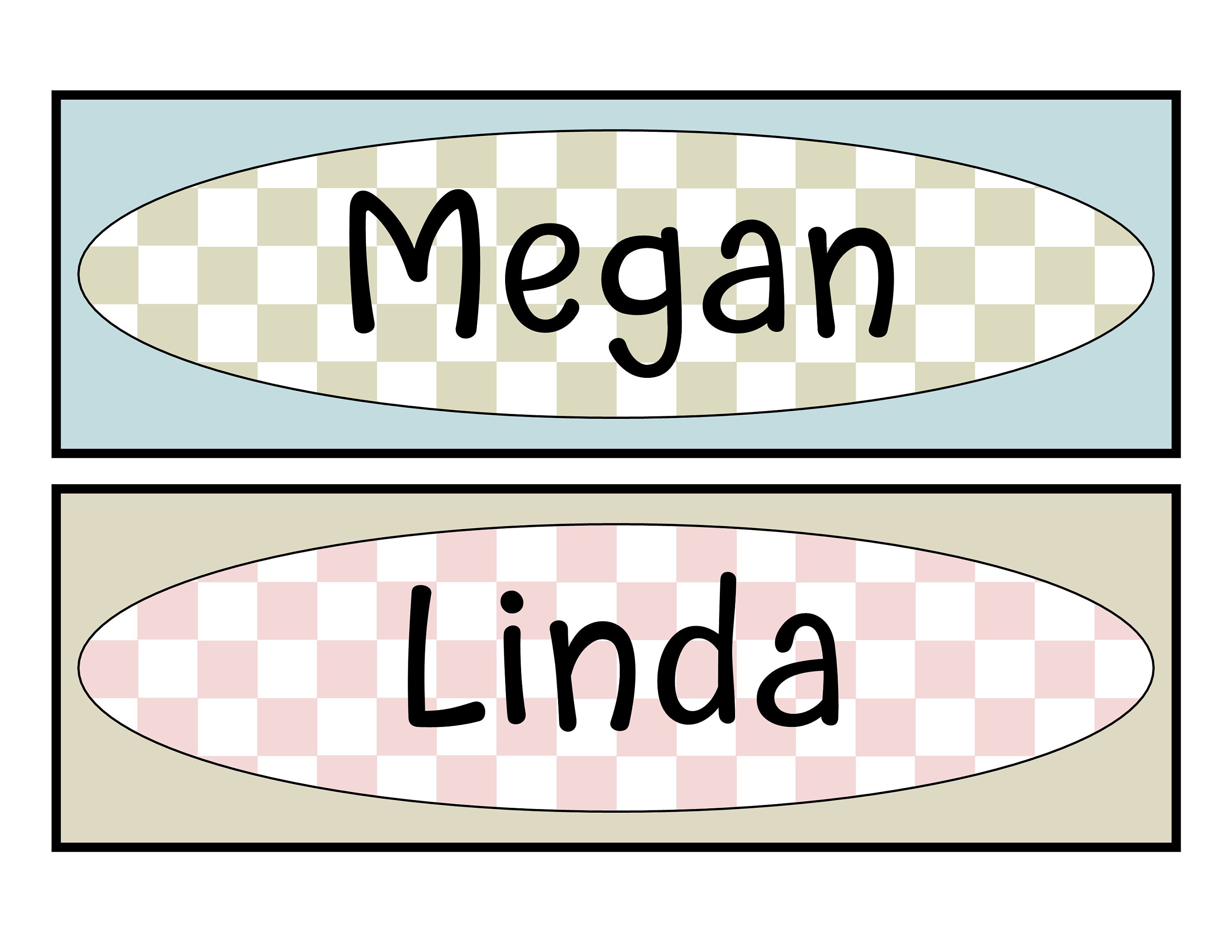Printable Checkered Student Name Plates, Editable Desk Plates, Kids ...