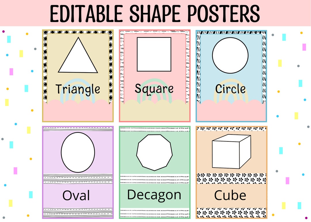 Pastel Rainbow Classroom Shape Posters Editable Shape - Etsy Canada