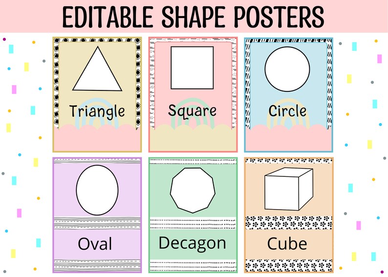 Pastel Rainbow Classroom Shape Posters Editable Shape - Etsy Canada