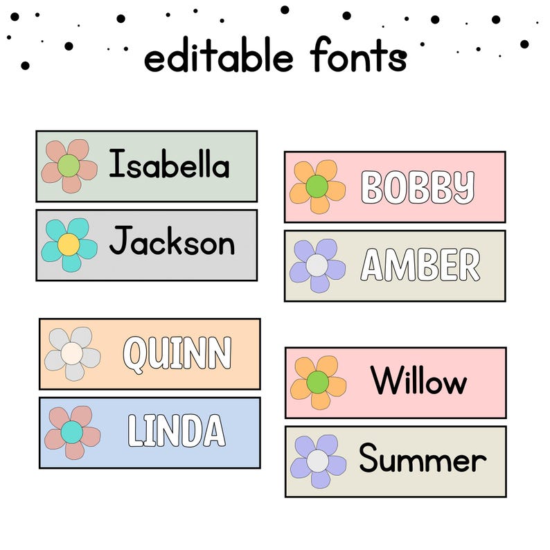 Printable Flower Student Name Labels, Editable Classroom Labels, Back ...