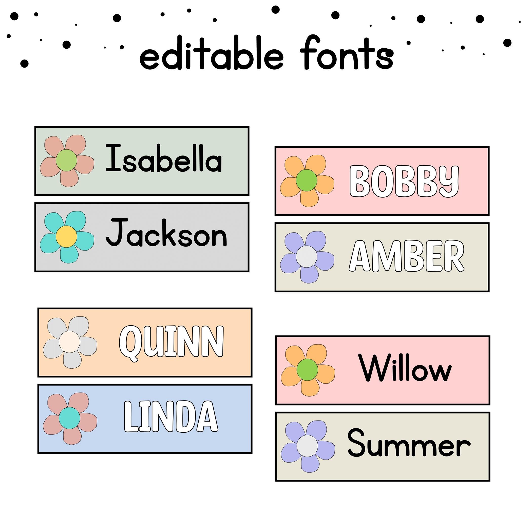 Printable Flower Student Name Labels, Editable Classroom Labels, Back ...