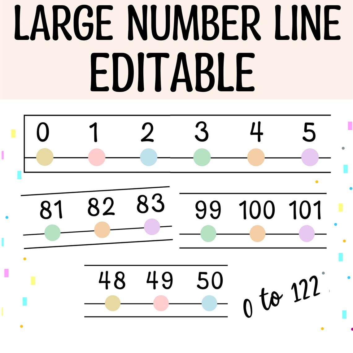Printable Large Number Line, Pastel Colors Number Line, Number Line ...