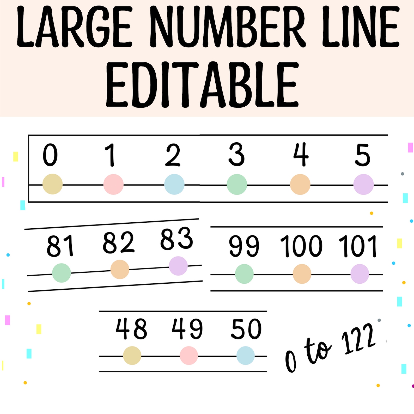 Printable Large Number Line, Pastel Colors Number Line, Number Line ...