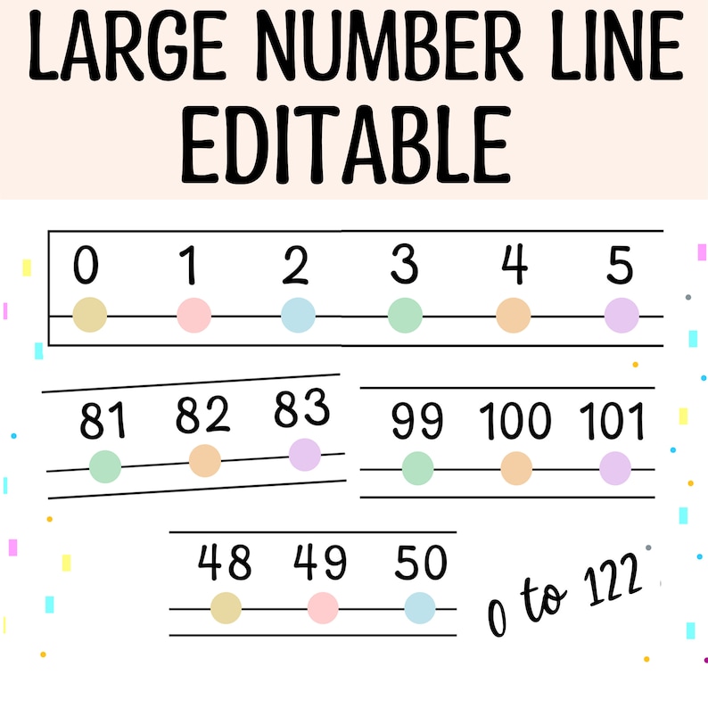 Printable Large Number Line, Pastel Colors Number Line, Number Line ...