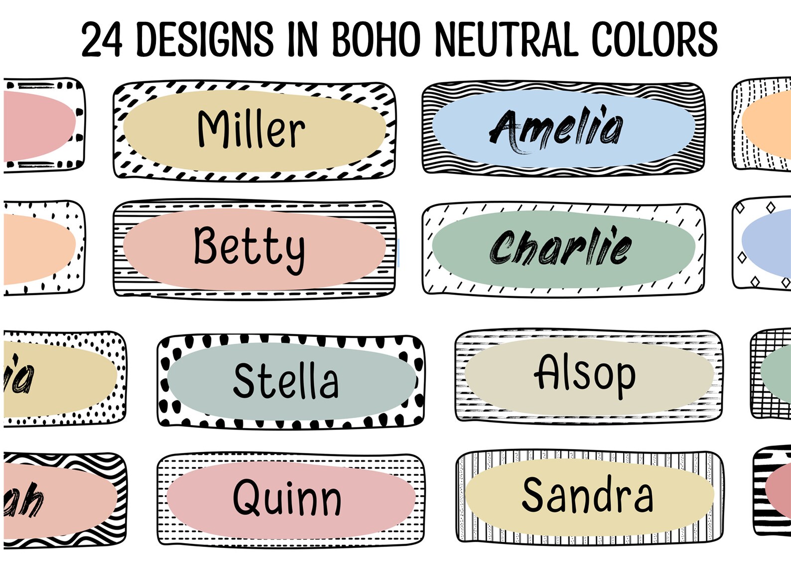 Boho Classroom Labels, Student Name Tags, Inky Pattern Decor (PPTX) - Etsy