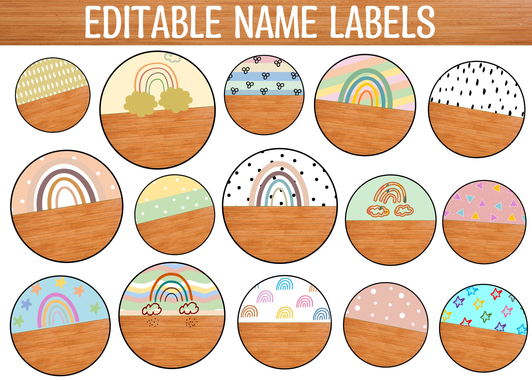 Printable Round Student Name Labels, Boho Circular Name Labels, Student ...