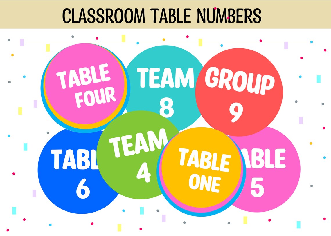 Classroom Table Numbers, Class Table Numbers, Table, Team, Group Labels ...