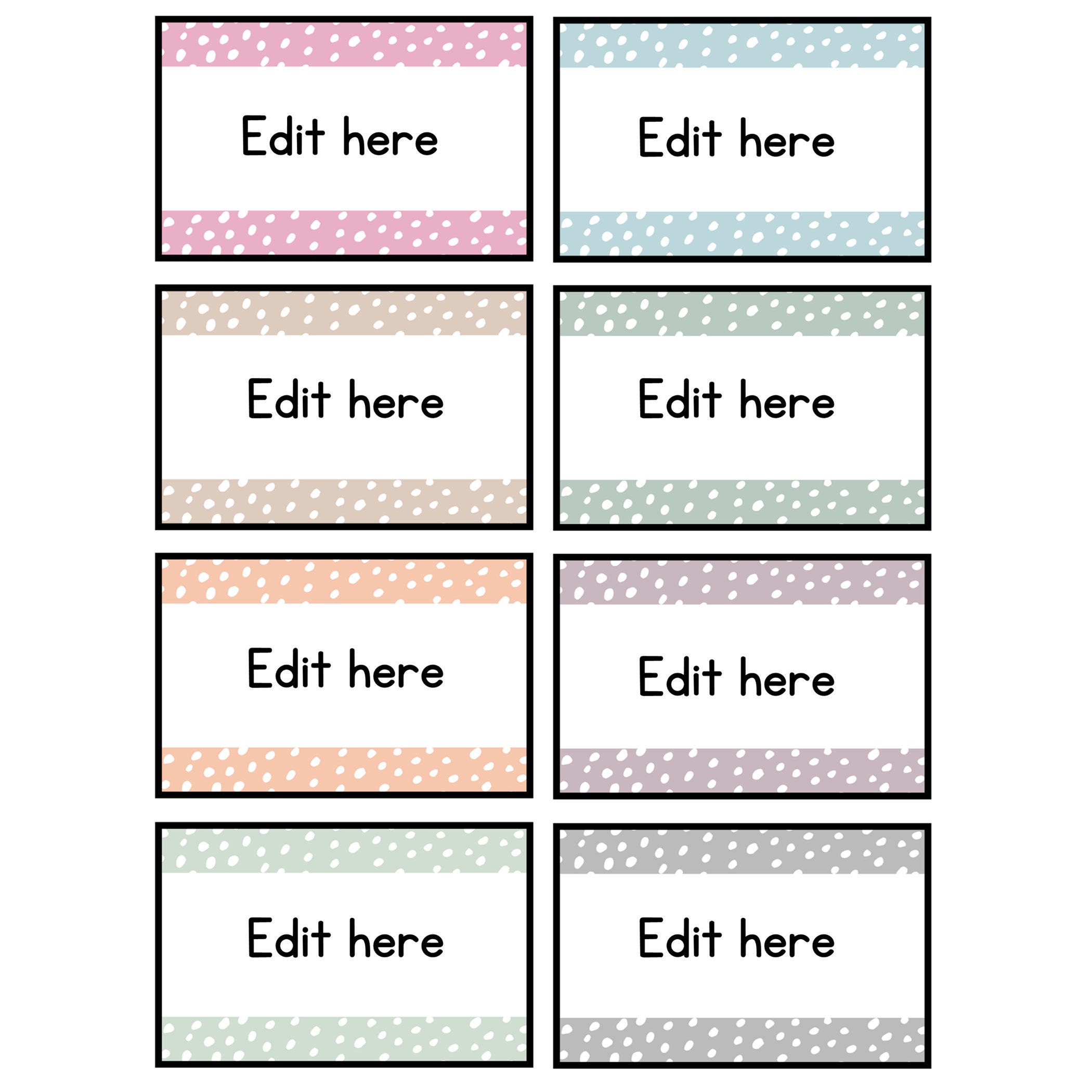 Printable Boho Spotty Name Tags, Cubbylabels, Editable Nametape, Name ...