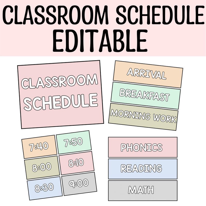 Printable Modern Calm Colors Classroom Schedule Cards, Editable ...