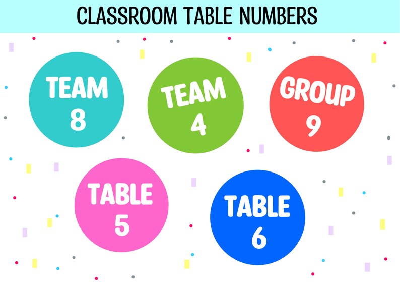 Classroom Table Numbers, Class Table Numbers, Table, Team, Group Labels ...