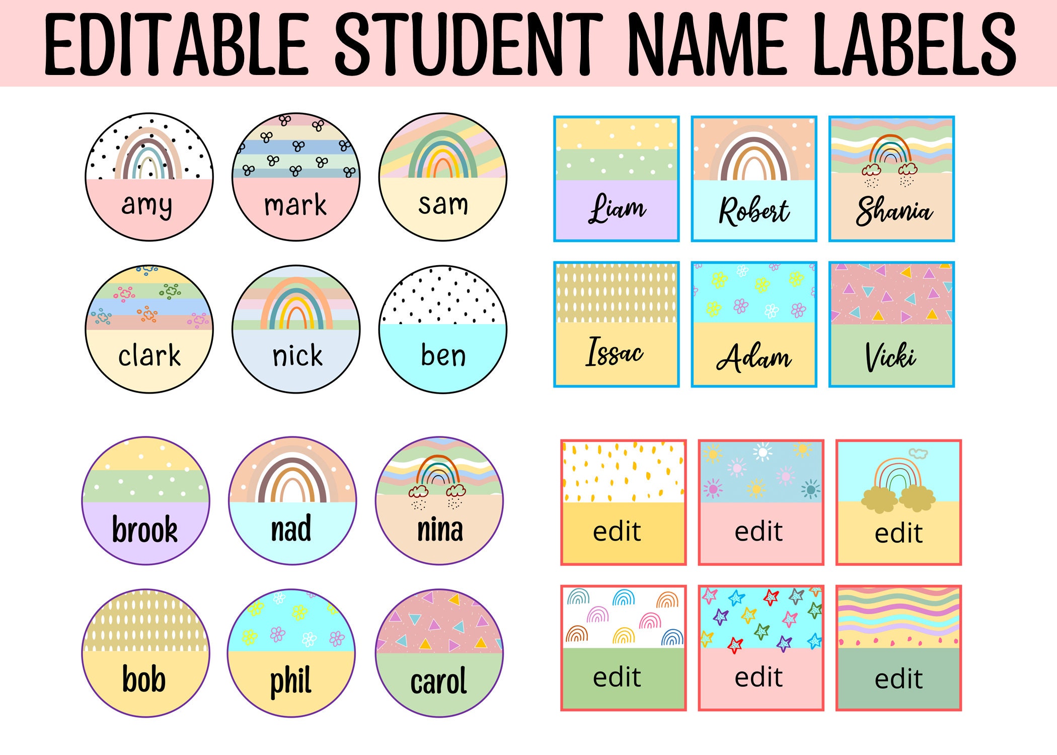 Editable Boho Rainbow Name Labels, Student Name Tags (PPTX) - Etsy
