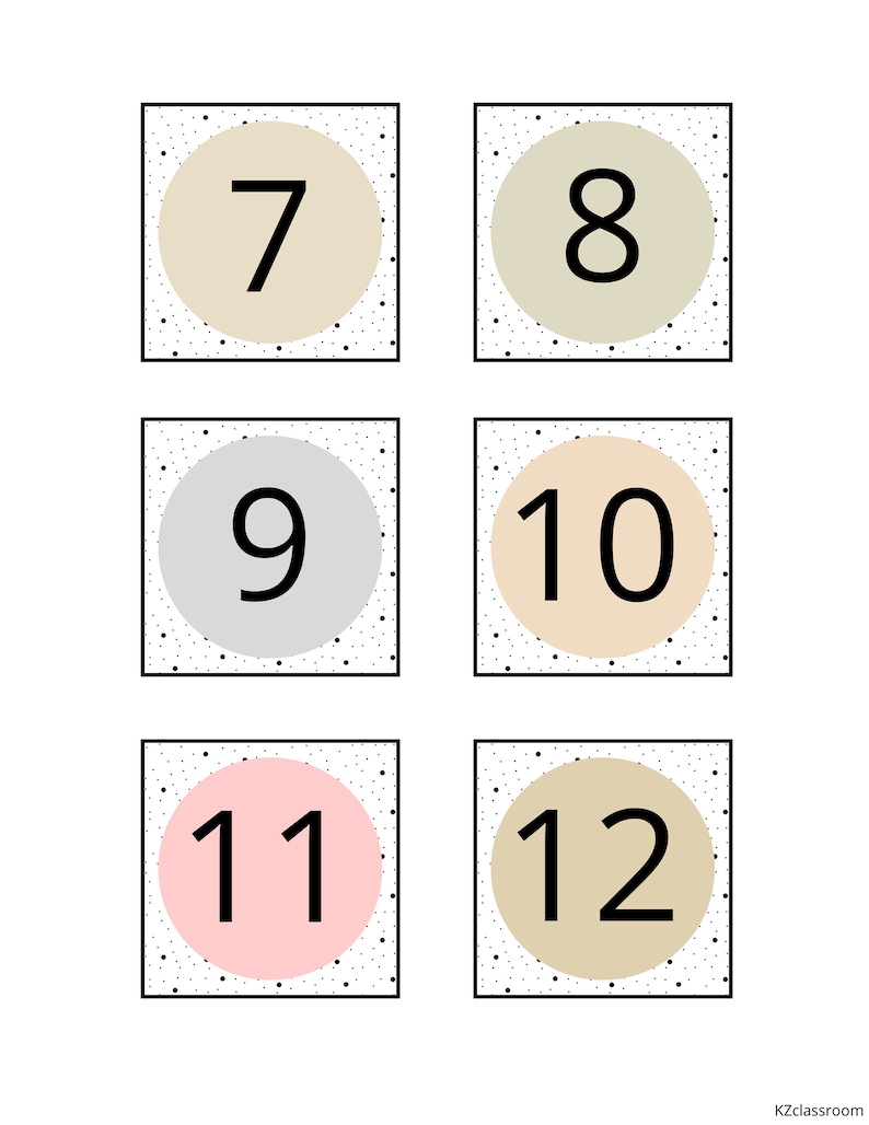 Printable Number Labels, Boho Spotty Number Labels, Classroom Calendar ...