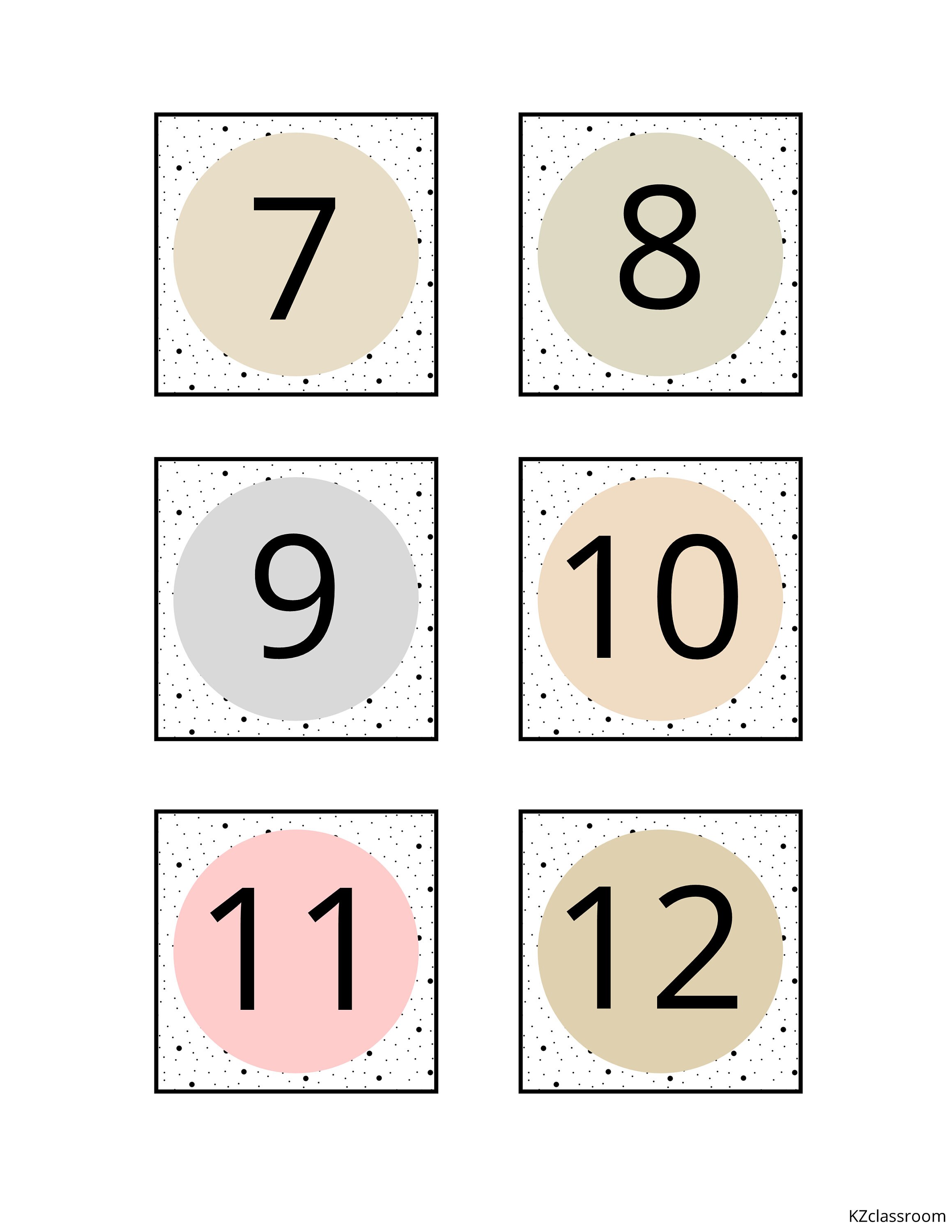 Printable Number Labels, Boho Spotty Number Labels, Classroom Calendar ...