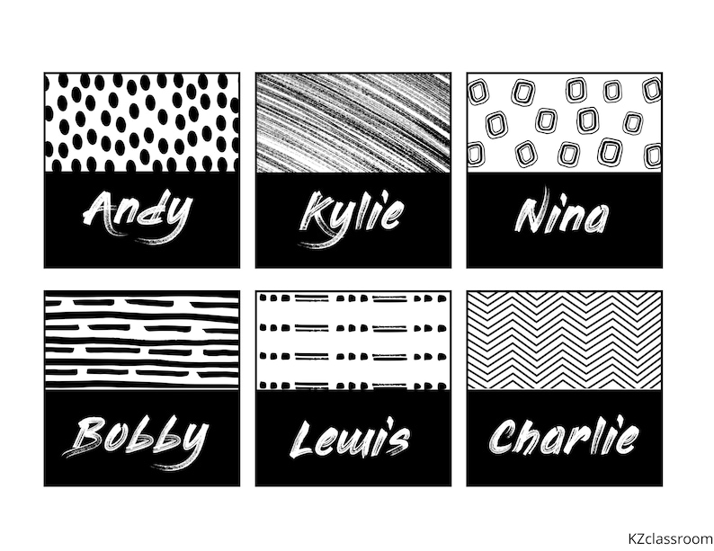 Black and White Student Name Labels, Back to School Classroom Labels ...