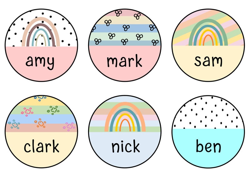 Name Tags Editable Round Rainbow Name Labels, Classroom Labels, Kid's ...