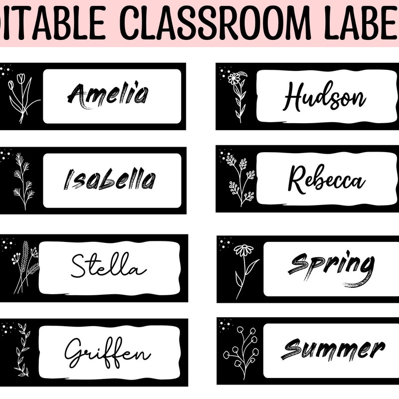 Black and White Name Tags Printable - Etsy