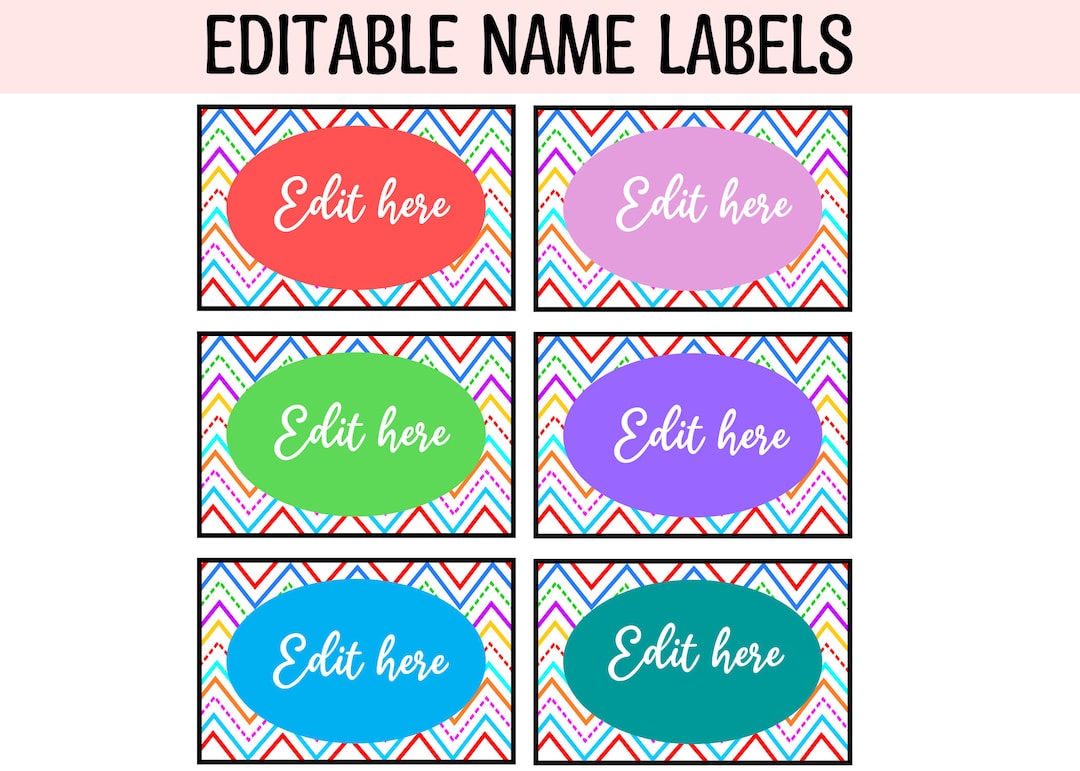 Printable Chevron Name Tags, Editable Colorful Chevron Labels, Back to ...