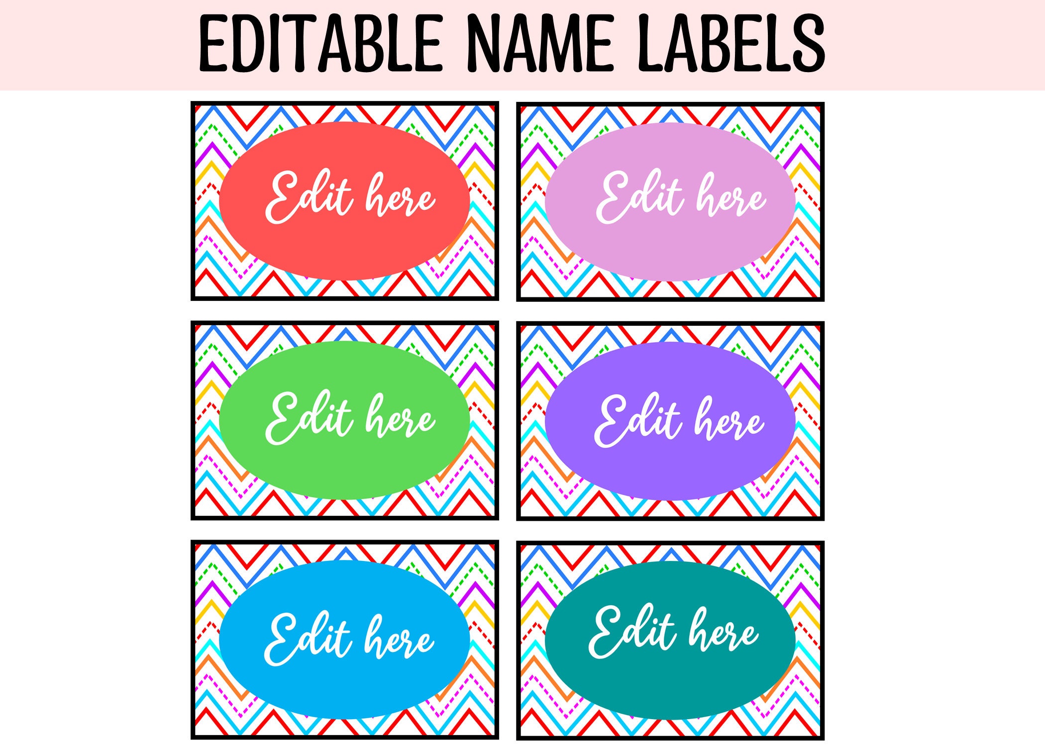 Printable Chevron Name Tags, Editable Colorful Chevron Labels, Back to ...