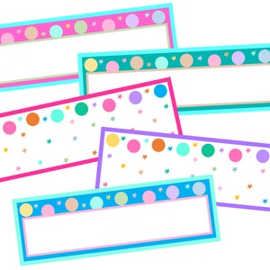 Printable Bright Polka Dots Name Tags, Stars Name Labels, Editable ...