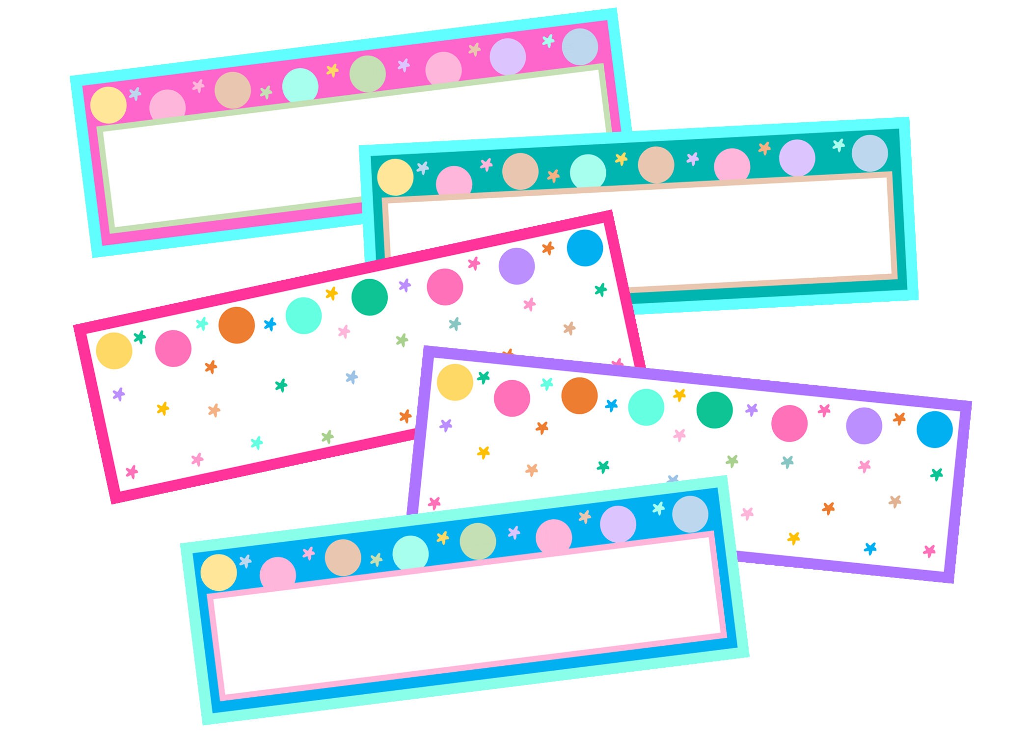Printable Bright Polka Dots Name Tags, Stars Name Labels, Editable ...